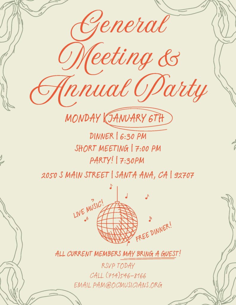 General Membership Meeting & Annual Party! - Local 7 American Federation of Musicians
