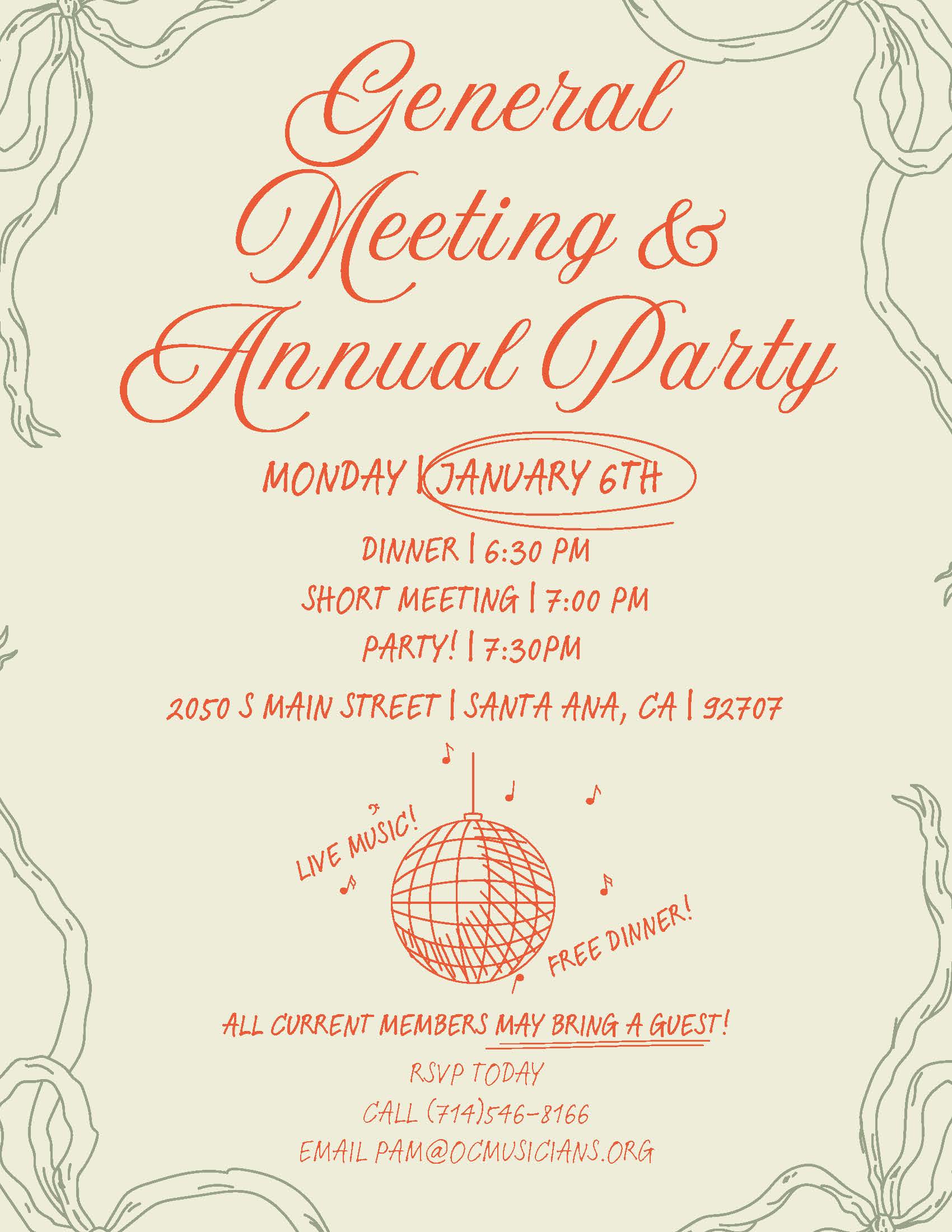General Membership Meeting & Annual Party! - Local 7 American Federation of Musicians